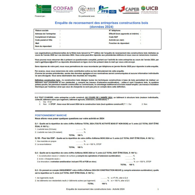 Enquête nationale de la construction bois 2025 - Fibois Nouvelle-Aquitaine